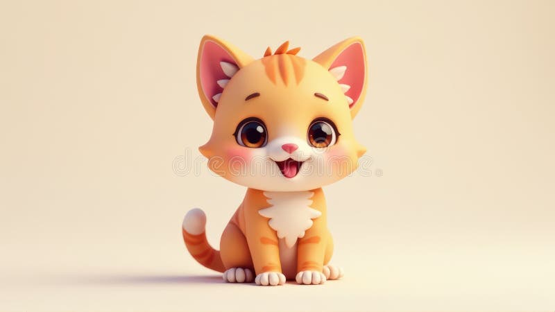 Adorable 3D Render of a Cute Orange Kitten on Simple Backround Stock ...