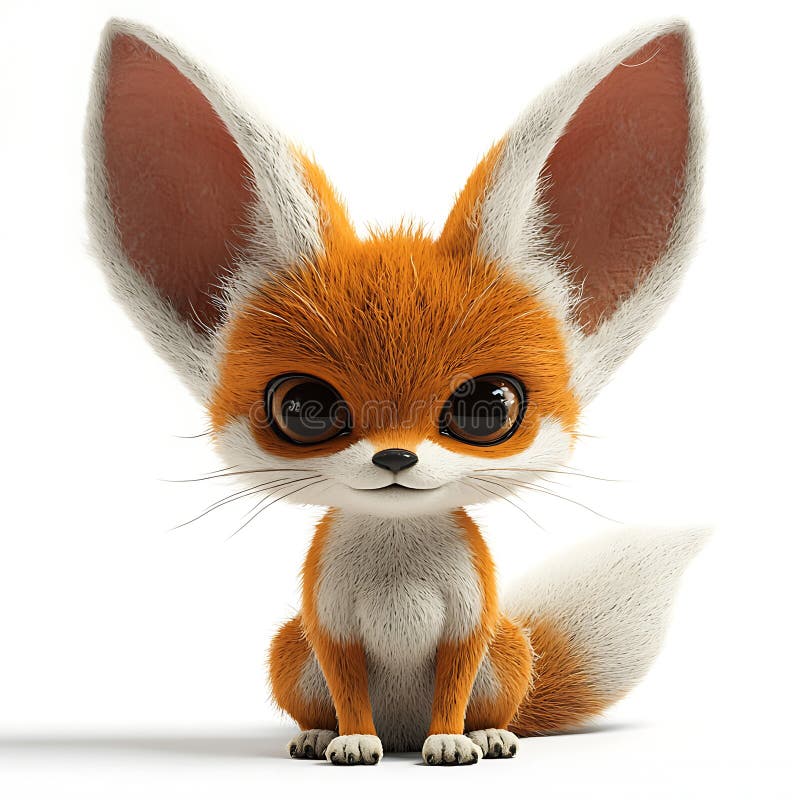 Adorable 3D Render of a Fennec Fox Sitting Against a White Background ...