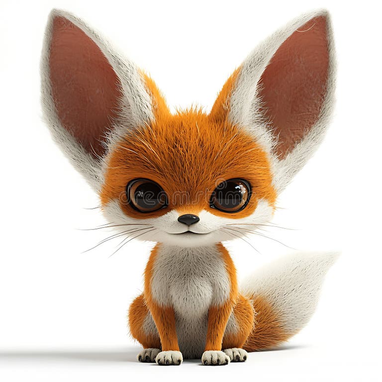 Adorable 3D Render of a Fennec Fox Sitting Against a White Background ...