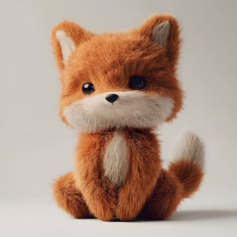 Adorable 3D Render of a Fluffy Fox Cub Stock Illustration ...