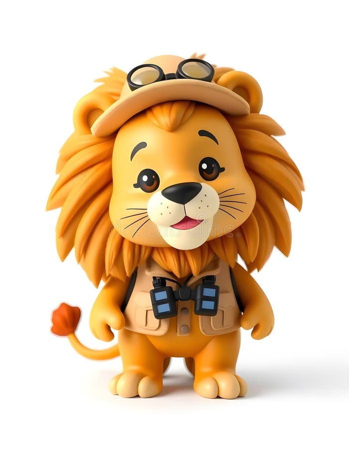 Adorable 3D Render of a Lion Cub Explorer Wearing Safari Gear and ...
