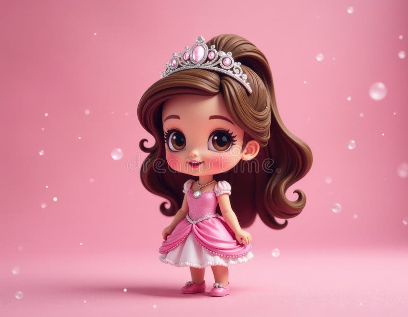 Adorable 3D Render of a Princess in a Pink Dress Stock Illustration ...