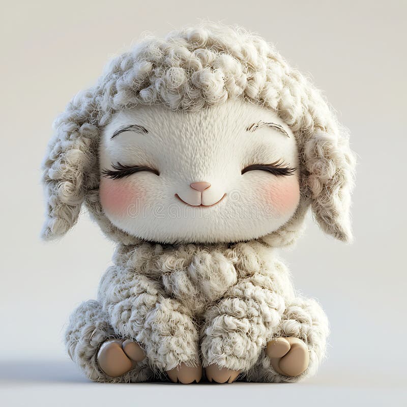 Adorable 3D Render of a Smiling Lamb in a Fluffy White Coat Sitting on ...