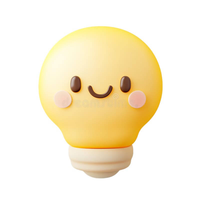 Adorable 3D Render of a Smiling Light Bulb Icon Happy Illumination ...