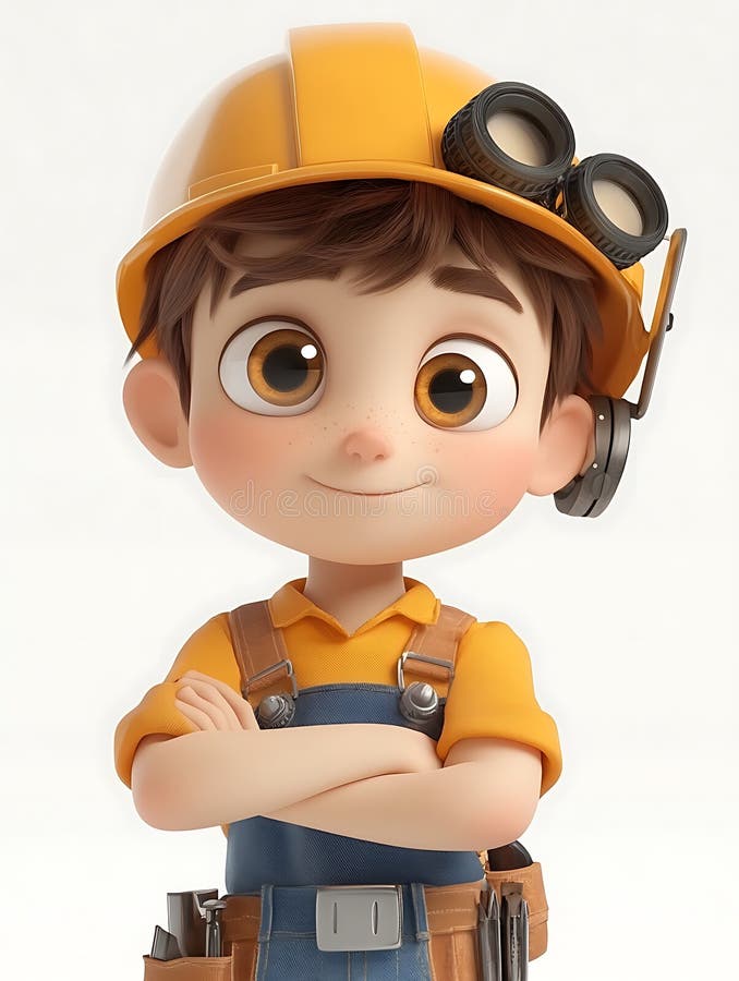 Adorable 3D Render of a Young Boy Engineer, Smiling Confidently in His ...