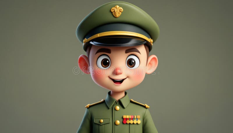 Adorable 3D Render of a Young Cartoon Military Officer Stock ...