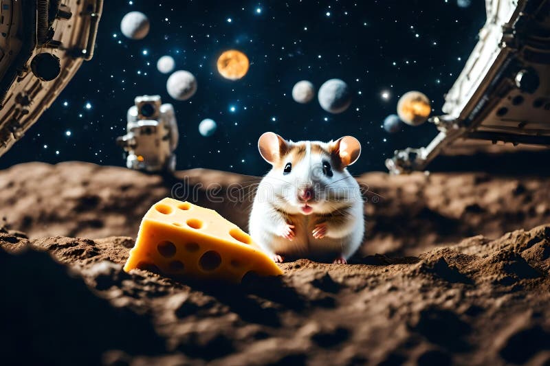Adorable 3D Rendered Mouse Astronaut Enjoying Cheese in Outer Space ...