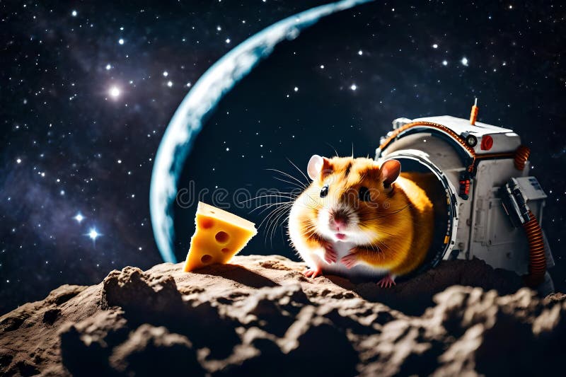 Adorable 3D Rendered Mouse Astronaut Enjoying Cheese in Outer Space ...