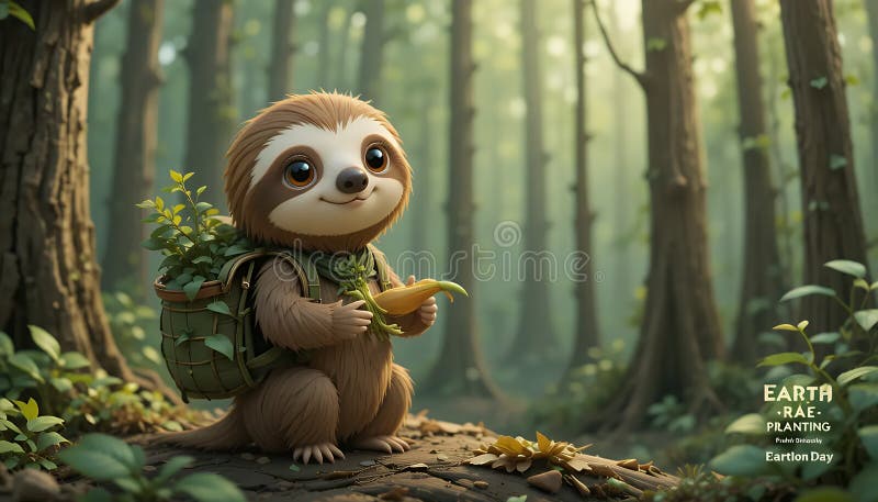 Adorable Brown Sloth Carrying Backpack in Sunny Pixel Art Forest Stock ...