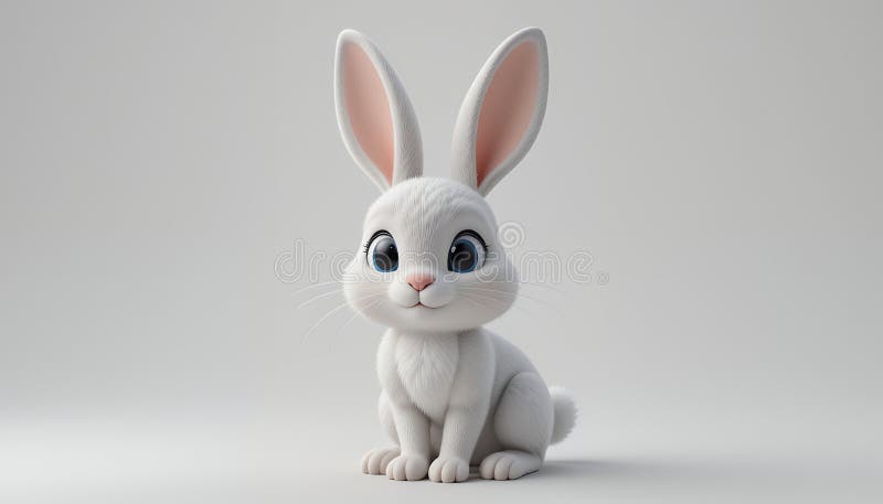 Adorable 3D Rendered White Bunny Rabbit Sitting on a Plain Background ...