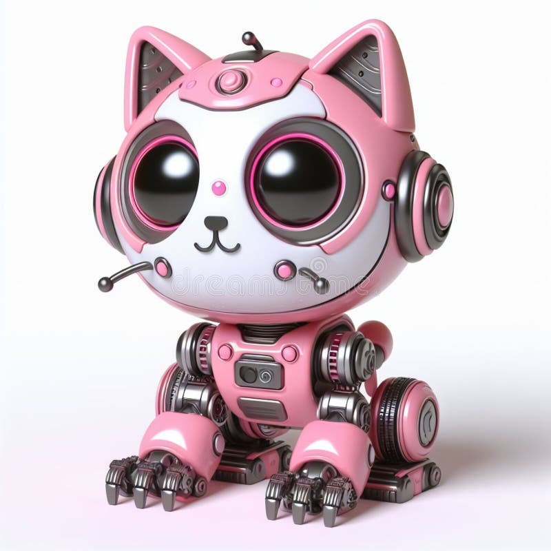 Adorable 3D Robotic Cat, Kitten on White Background. AI Generated Stock ...