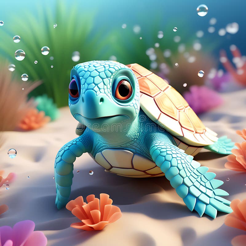Adorable 3D Style Sea Turtle Crafted with Generative AI - a Captivating ...