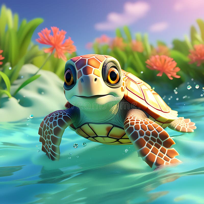 Adorable 3D Style Sea Turtle Crafted with Generative AI - a Captivating ...