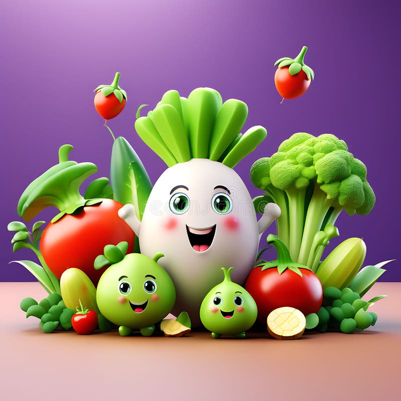 Adorable 3D Vegetable on a Plain Background - Vibrant and Wholesome ...