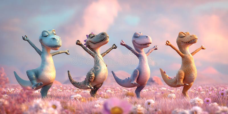 Adorable Dancing Dinosaur Cartoon Illustration Stock Illustration ...