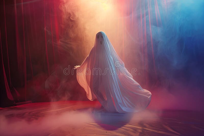 Adorable Dancing Ghost Performing on Stage with Halloween Backdrop ...