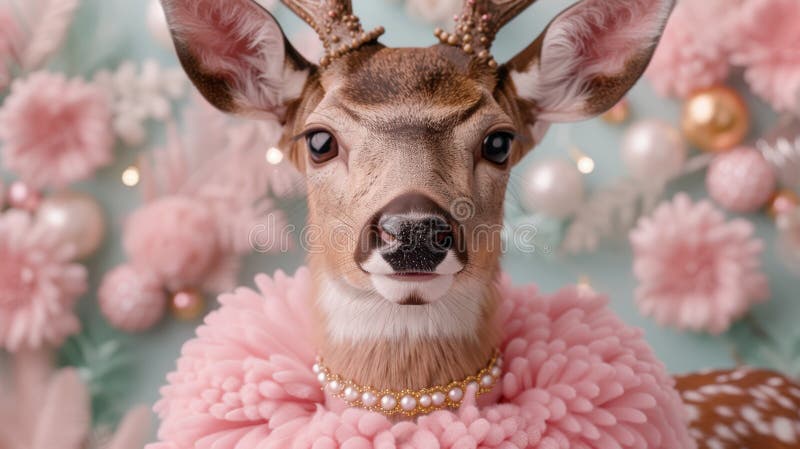 Adorable Deer in Pink Floral Setting Stock Illustration - Illustration ...
