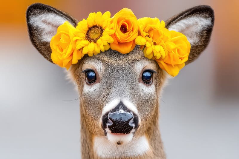 Adorable Deer with Sunflower Crown in Natural Setting Stock Photo ...