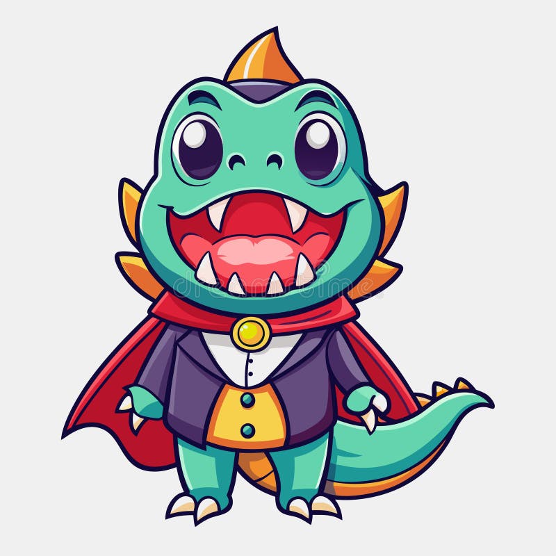 Adorable Dinosaur Dracula Vampire Character in Cartoon Style Stock ...