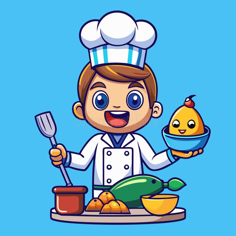 Adorable Diver Chef Cooking Fish in a Playful Cartoon Illustration ...