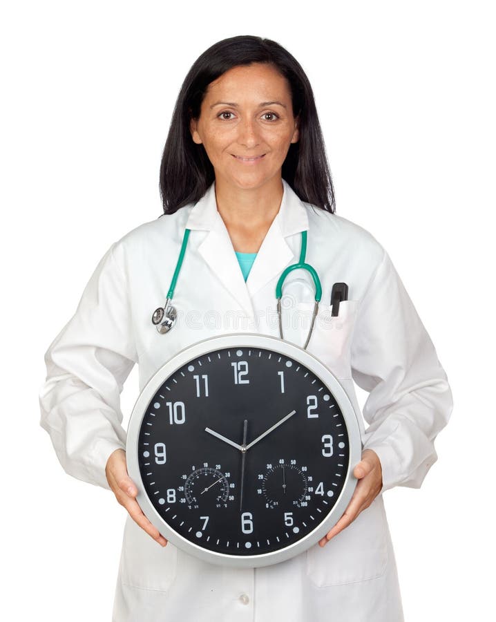Adorable Doctor with a Big Clock Stock Image - Image of isolation ...