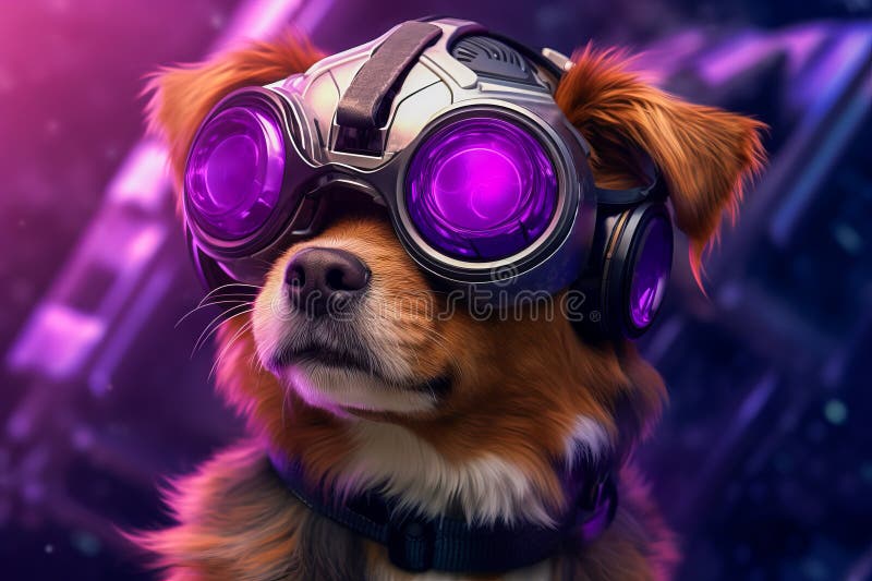 Adorable Dog Cyber Crypto Digital Hacker Coder in Cyberspace Wearing ...