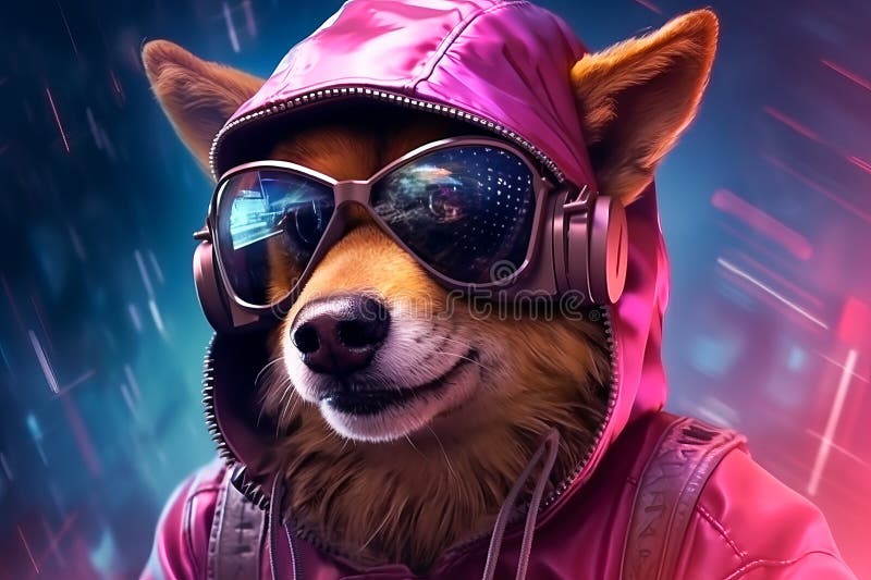 Adorable Dog Cyber Crypto Digital Hacker Coder in Cyberspace Wearing ...