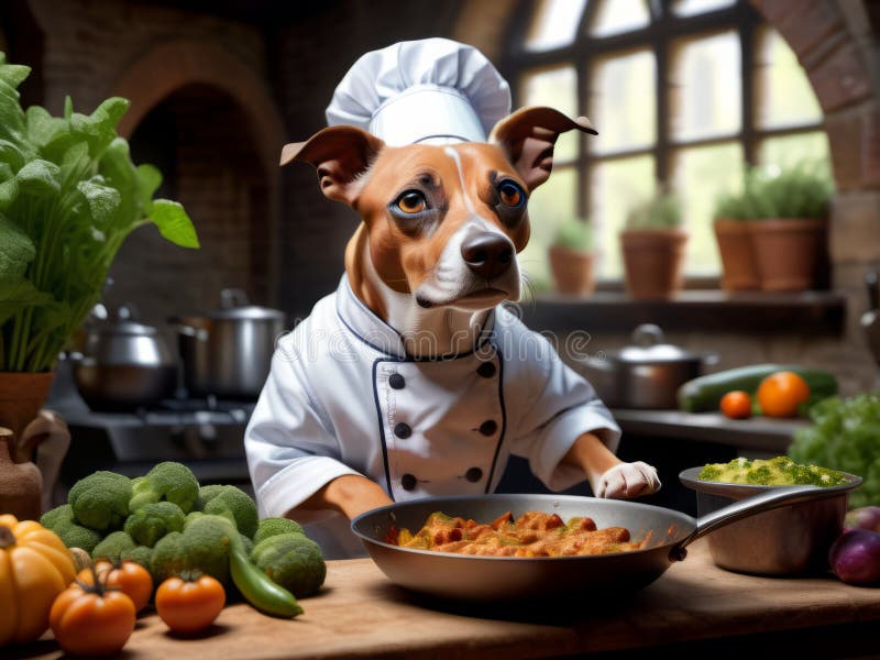 Adorable Dog Dressed As a Chef Preparing a Gourmet Meal in the Kitchen ...