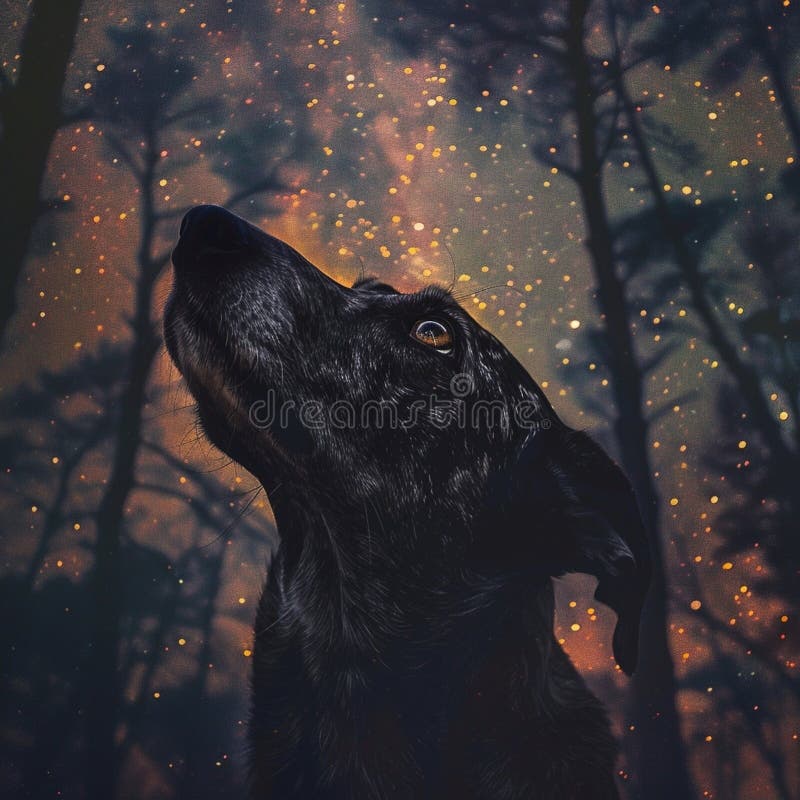 Adorable Dog Gazing at the Starry Night in a Serene Basin Surrounded by ...