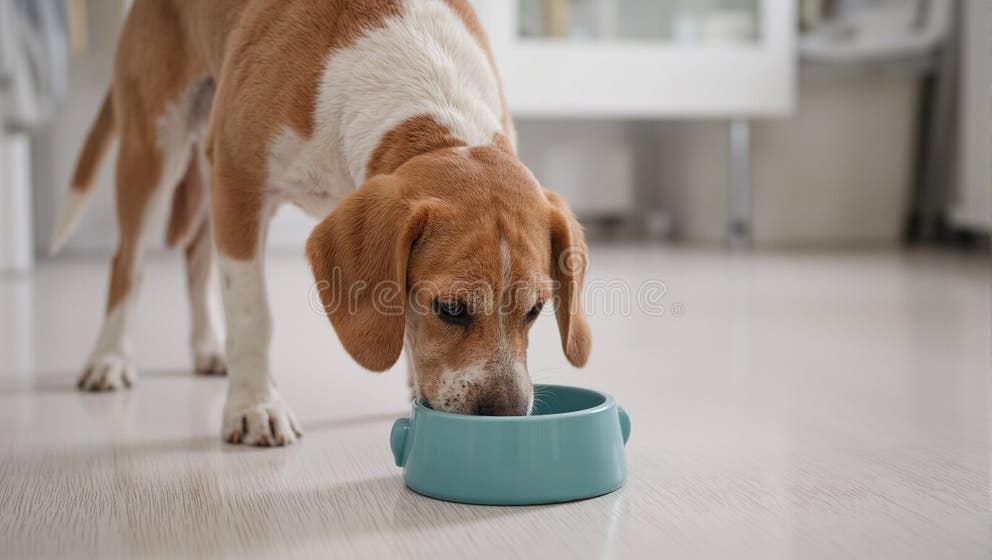 Adorable Dog Lapping Up Water from Dish Stock Illustration ...