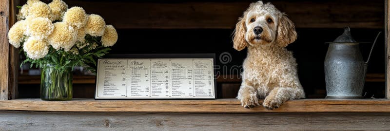 Adorable Dog Posing with Restaurant Menu on Rustic Table, Pet-Friendly ...