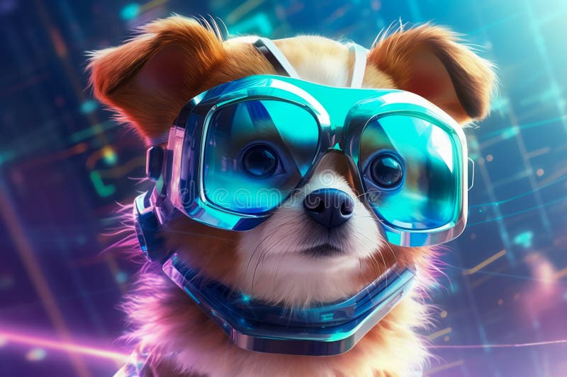 Adorable Dog Cyber Crypto Digital Hacker Coder in Cyberspace Wearing ...