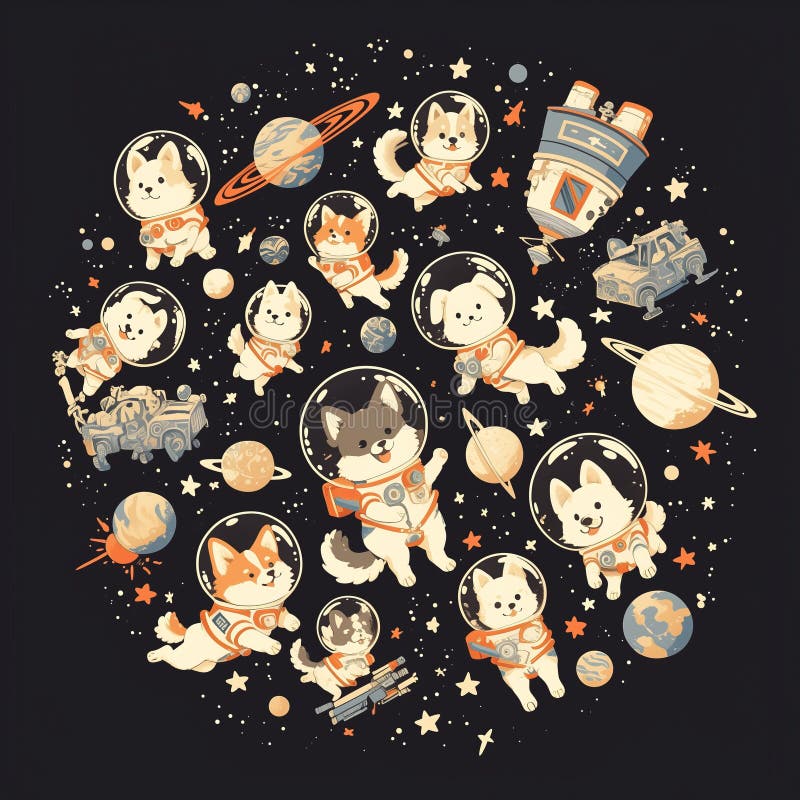 Adorable Dogs Exploring Outer Space in Astronaut Suits Stock ...