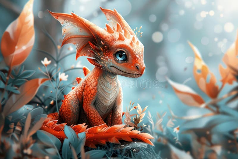 Adorable Dragon, in the Style of Dreamlike Illustration Stock ...