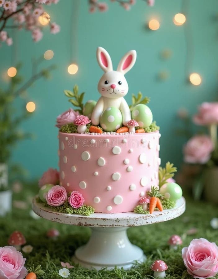 Adorable Easter Bunny Cake stock illustration. Illustration of food ...