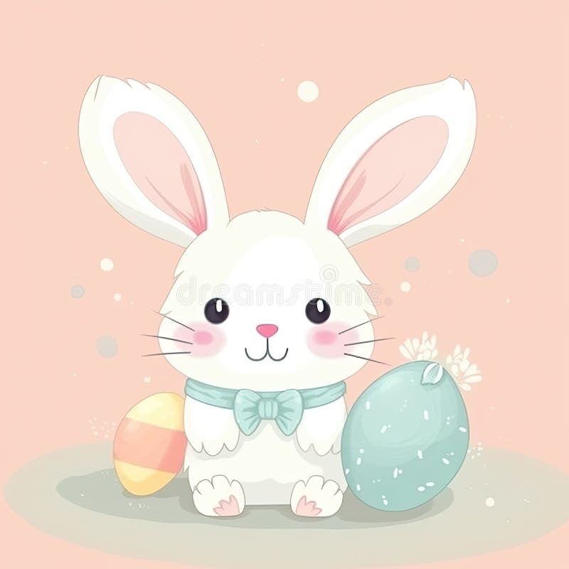 Adorable Easter Bunny Cartoon on a Colour Pastel Background. Generative ...