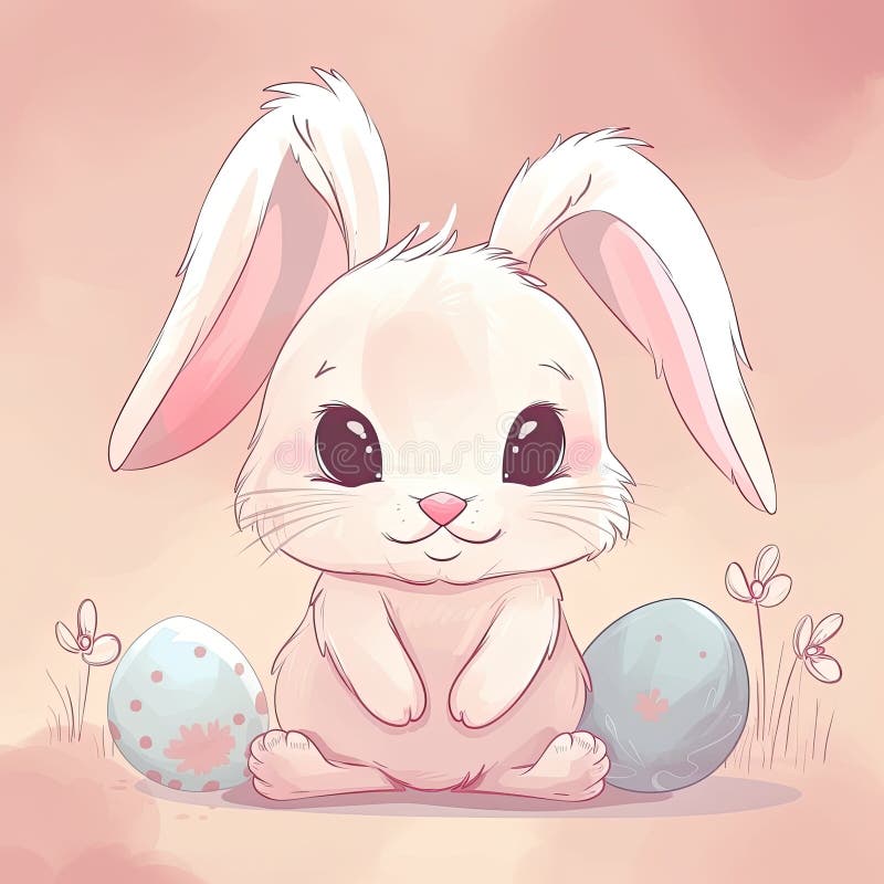 Adorable Easter Bunny Cartoon on a Colour Pastel Background. Generative ...