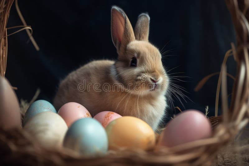 Adorable Easter Bunny with Colorful Easter Eggs Portrait for Easter ...