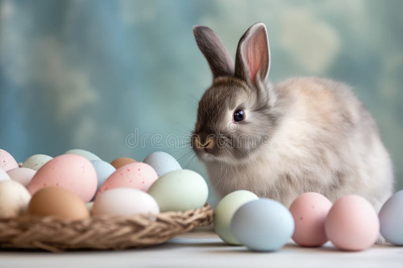 Adorable Easter Bunny with Colorful Easter Eggs Portrait for Easter ...