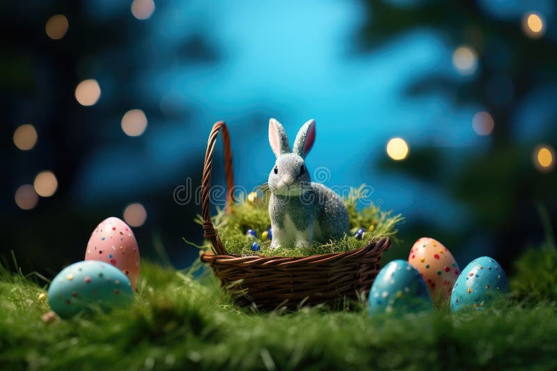 Adorable Easter Bunny with Decorative Egg in a Basket Amidst Spring ...