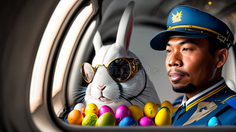 Adorable Easter Bunny Flies in a Plane with a Pilot among Easter ...