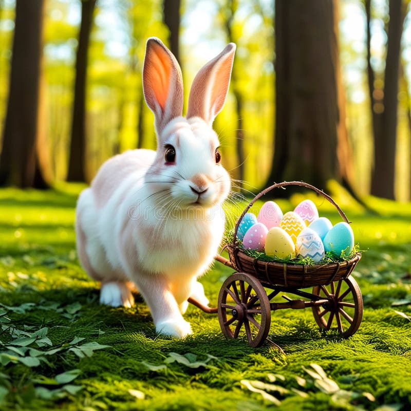 Easter Bunny with Cart of Colorful Eggs Stock Image - Image of holiday ...