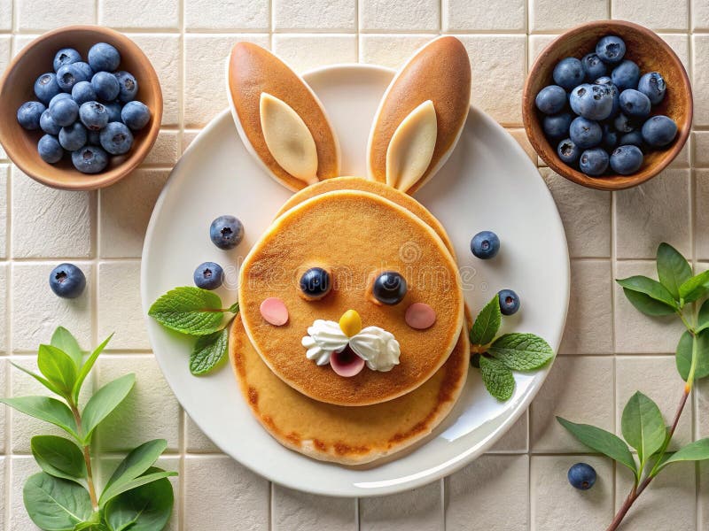 Adorable Easter Bunny Pancakes with Blueberries Festive Spring ...
