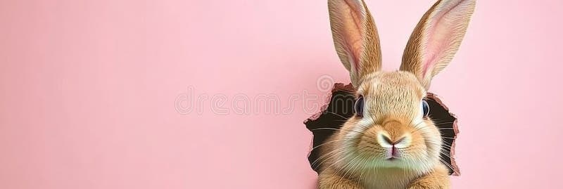 Adorable Easter Bunny Peeking through Hole in Pink Background Spring ...