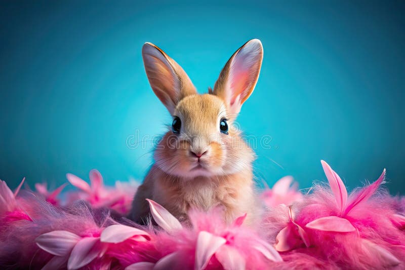 Adorable Easter Bunny with Pink Feathers a Pastel Springtime Scene for ...