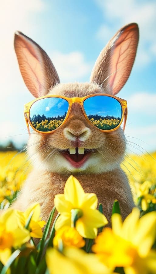 Adorable Easter Bunny Wearing Sunglasses Enjoys Spring Sunshine in a ...