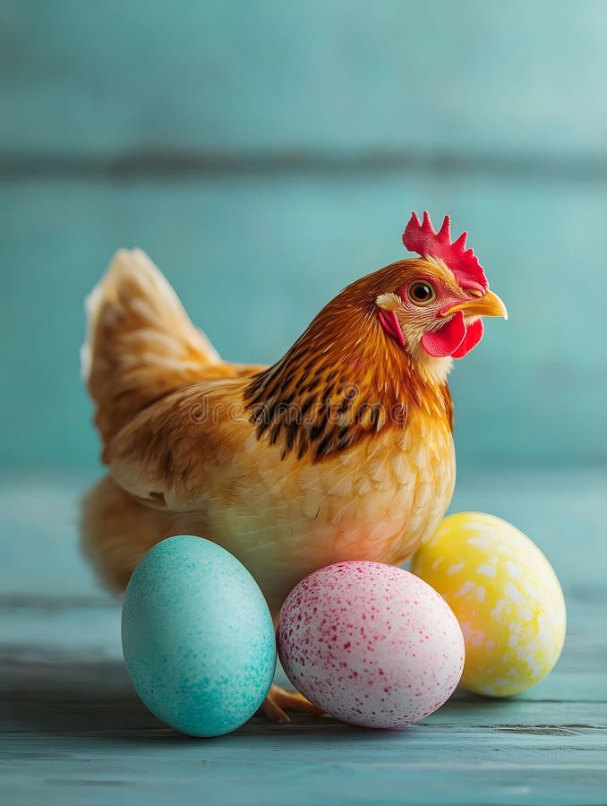 Adorable Easter Hen with Colorful Eggs Stock Illustration ...
