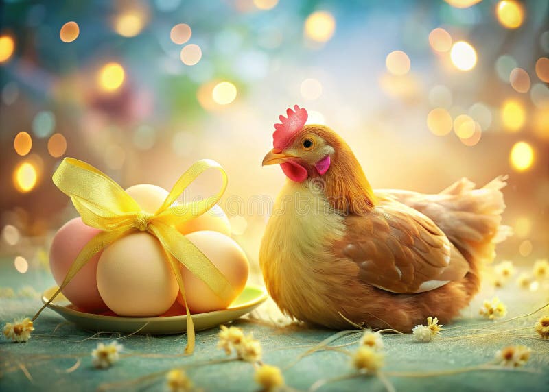 Adorable Easter Hen with Decorated Egg Long Exposure Photography for a ...