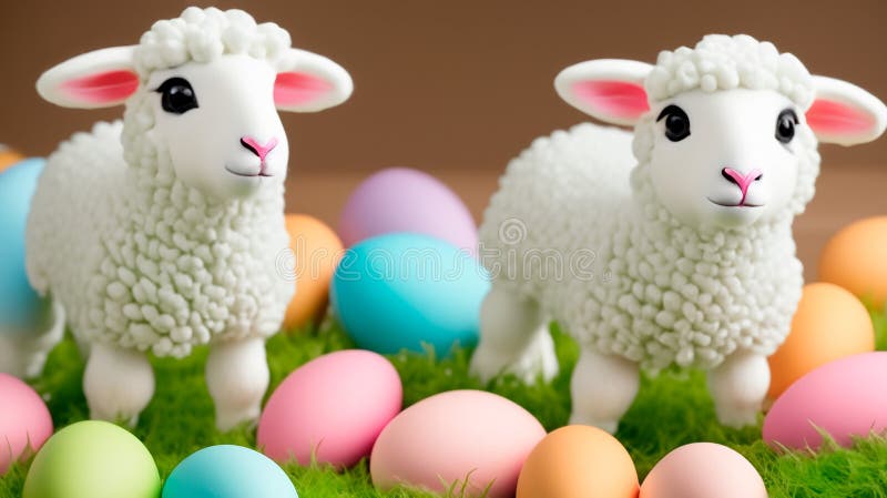 Adorable Easter Lamb among Easter Eggs Generated Image Stock ...