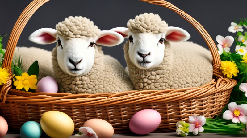 Adorable Easter Lamb among Easter Eggs Generated Image Stock ...
